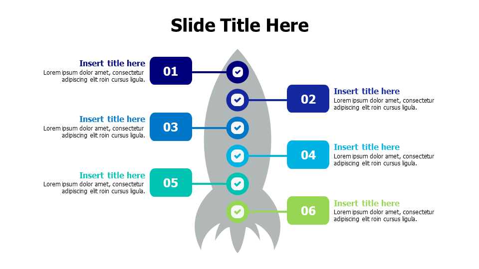 6 colored blocks out of a flat rocket infographic-5533 PowerPoint Template