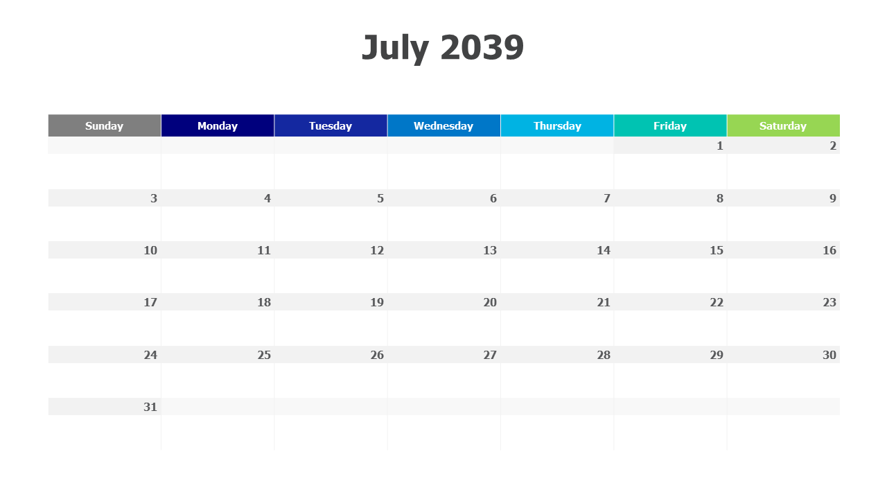 July 2039 calendar-7017 PowerPoint Template