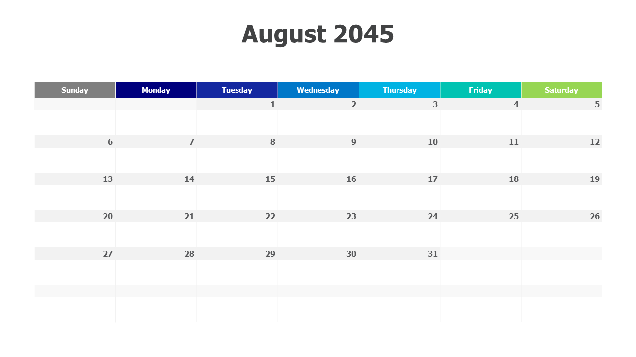 August 2045 calendar-7272 PowerPoint Template