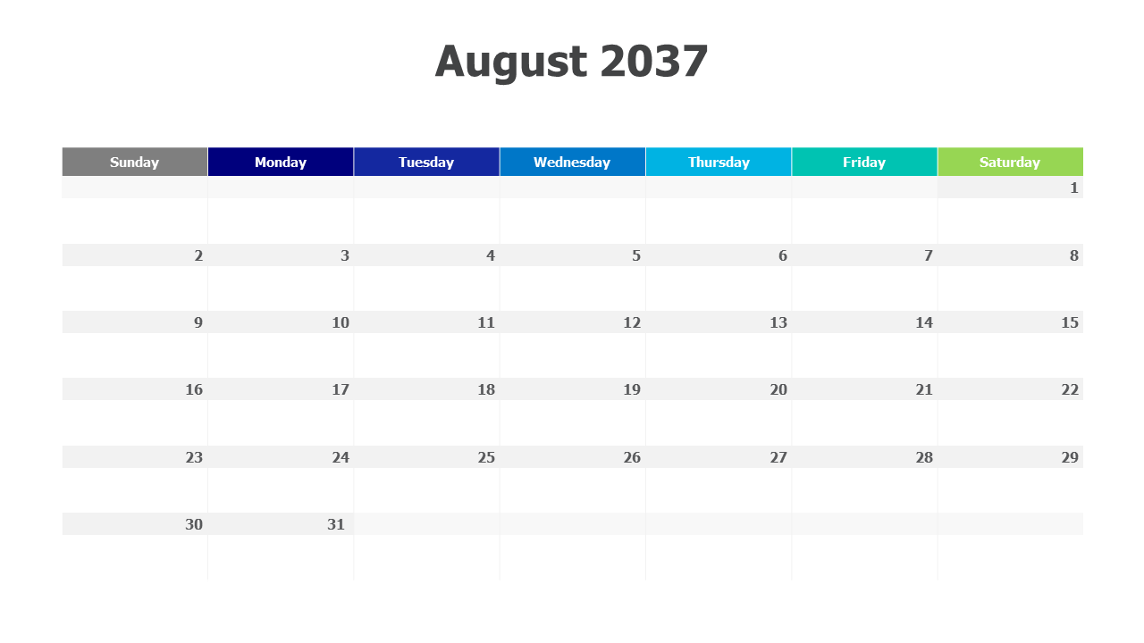 August 2037 calendar-6934 PowerPoint Template