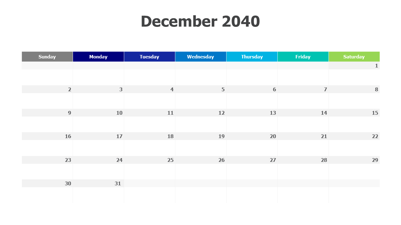 December 2040 calendar-7073 PowerPoint Template