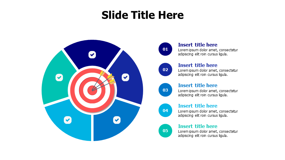 5 rounded parts around goal circle infographic Inforgraphics & Slides