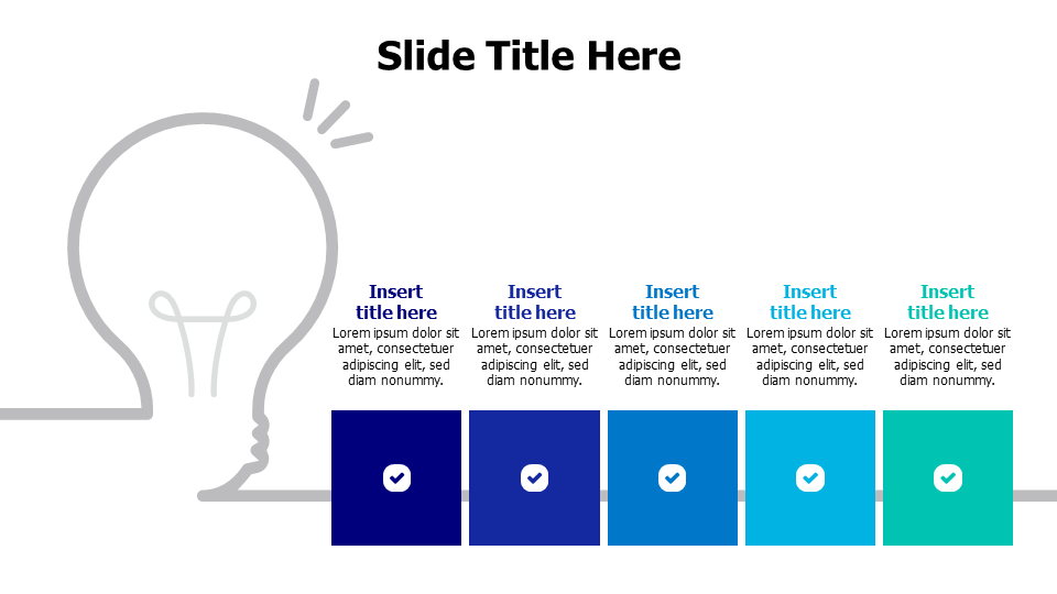 5 points squares from outlined bulb infographic-5173 PowerPoint Template