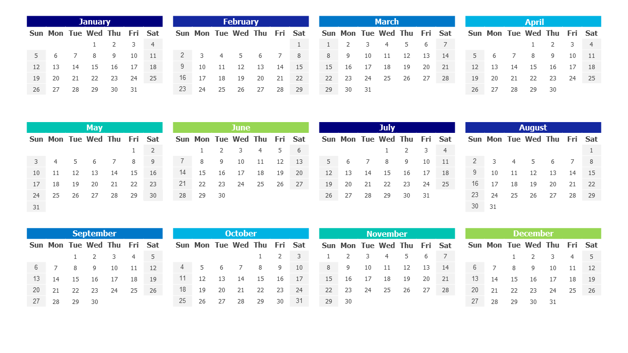 2048 Yearly Calendar Grid Layout | Calendar | PPT Design