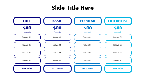 Four Tier Subscription Pricing Table Layout | PPT Design