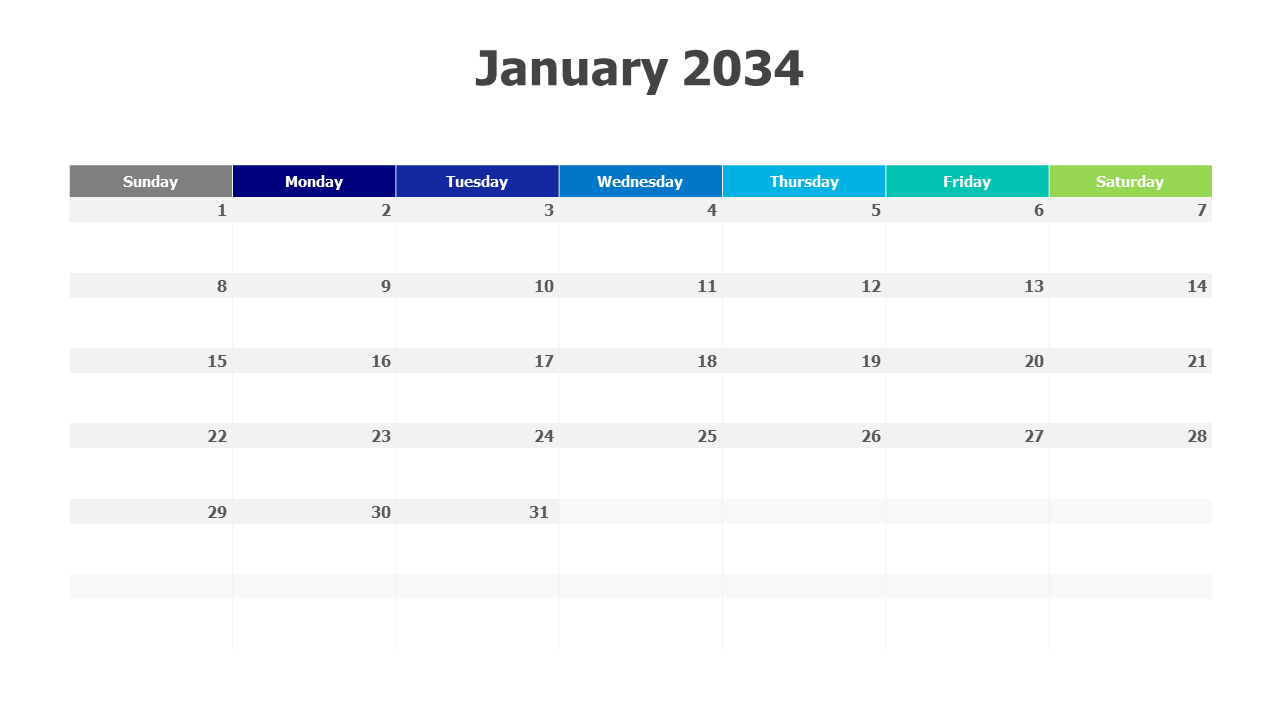 January 2034 calendar-6789 Infographics & Slides | PowerPoint & Google ...