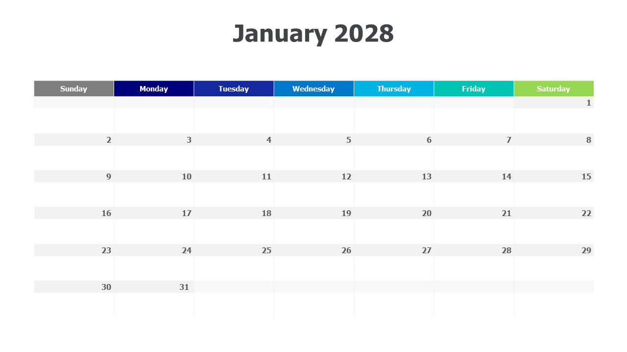 January 2028 calendar-6533 PowerPoint Template