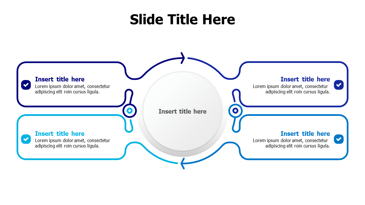 4-Stage Circular Hub Flow Diagram | Arrows | PPT Design