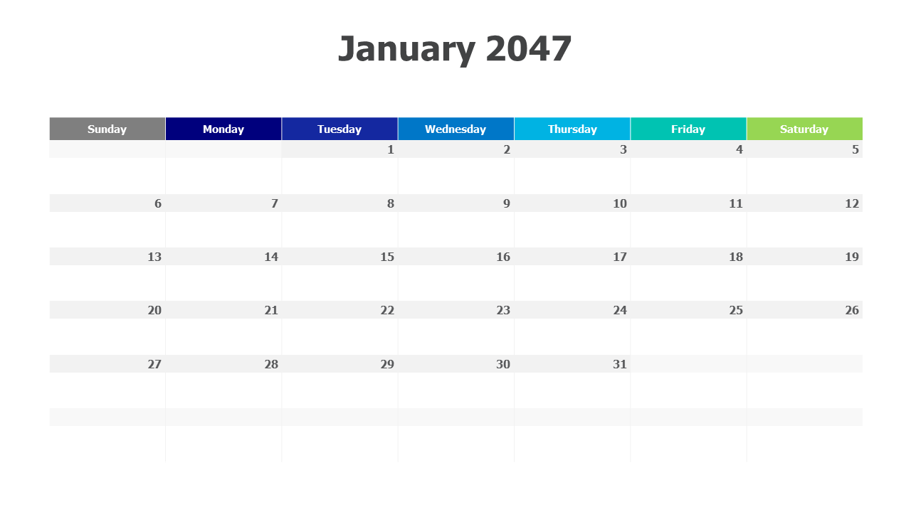 January 2047 calendar-7335 PowerPoint Template