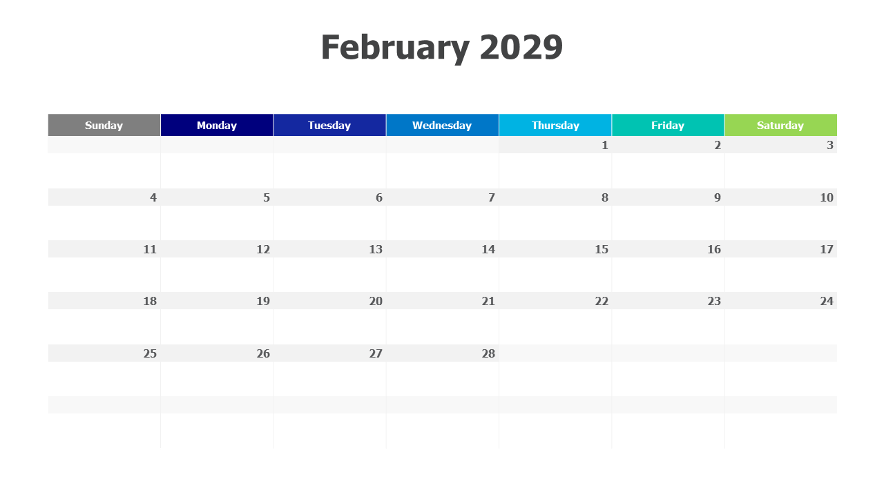 February 2029 calendar-6578 PowerPoint Template