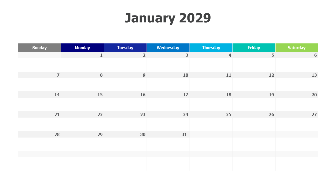January 2029 calendar-6576 PowerPoint Template