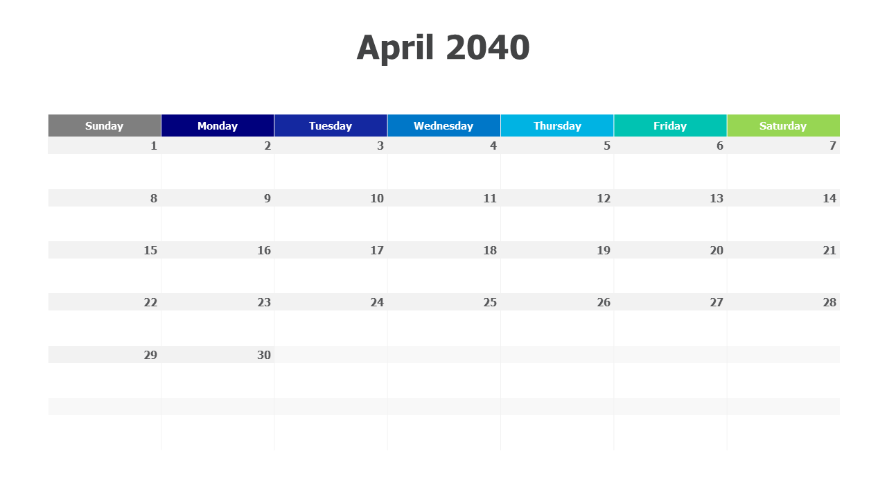 April 2040 calendar-7049 PowerPoint Template