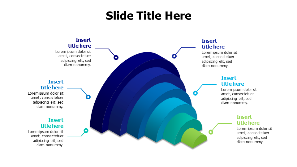 6 points 3D half circles funnel infographic Inforgraphics & Slides