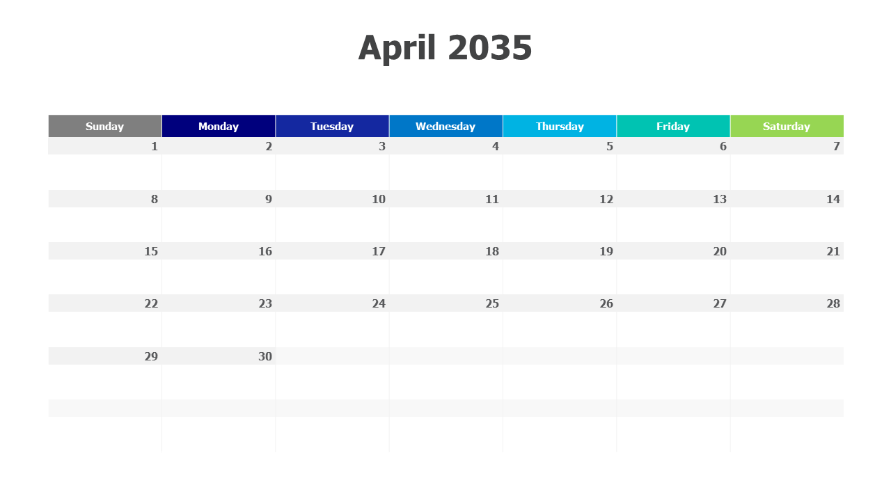 April 2035 calendar-6839 PowerPoint Template