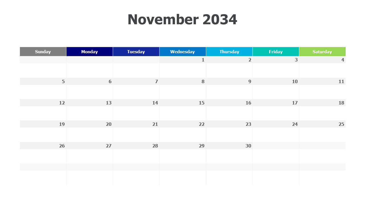 November 2034 calendar-6819 PowerPoint Template