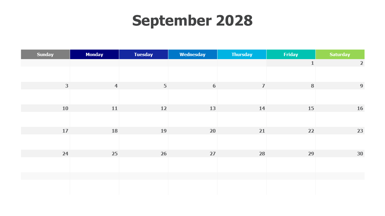 September 2028 calendar-6557 PowerPoint Template