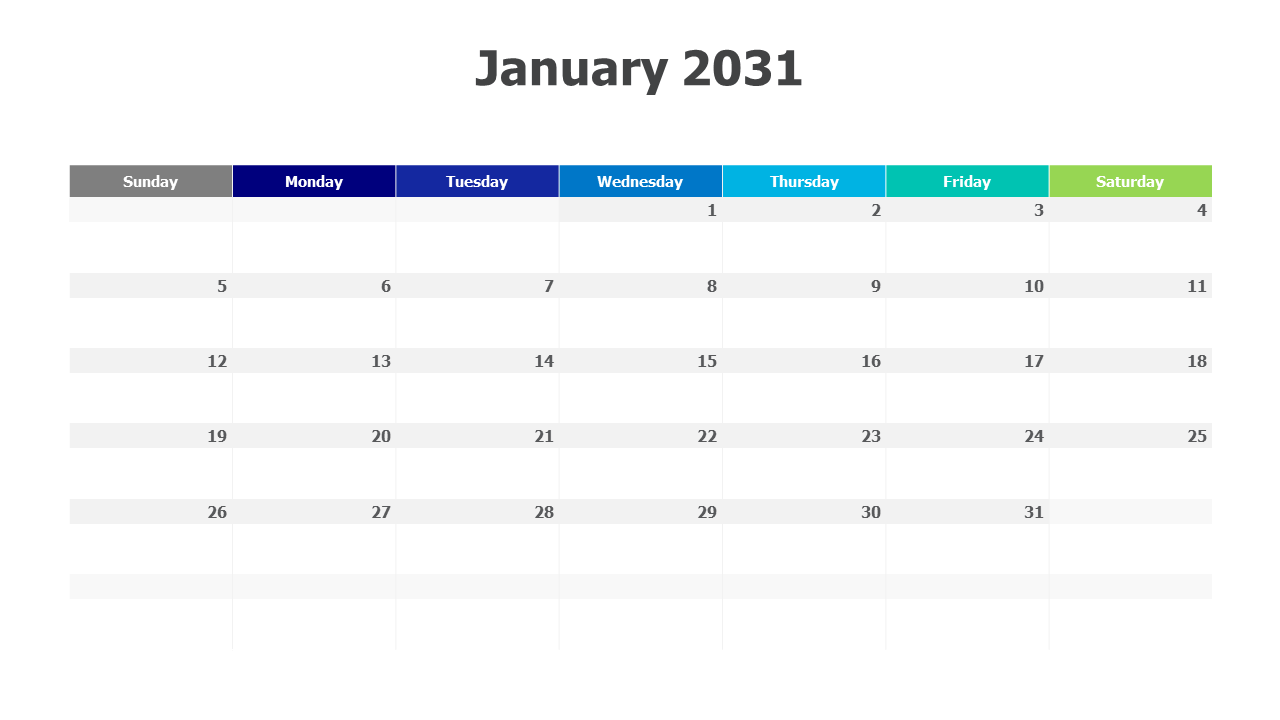 January 2031 calendar-6661 PowerPoint Template