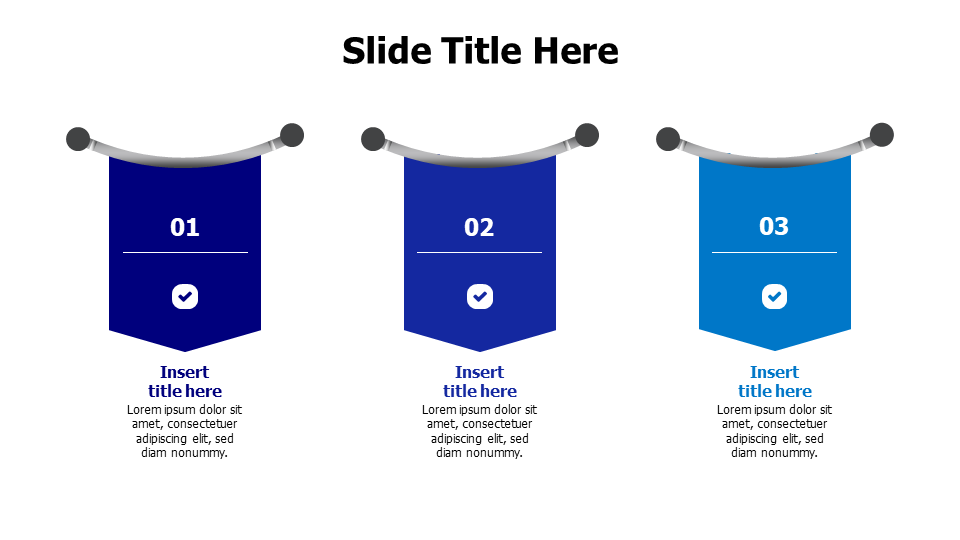 3 points standing flat colored flags infographic PowerPoint Template ...