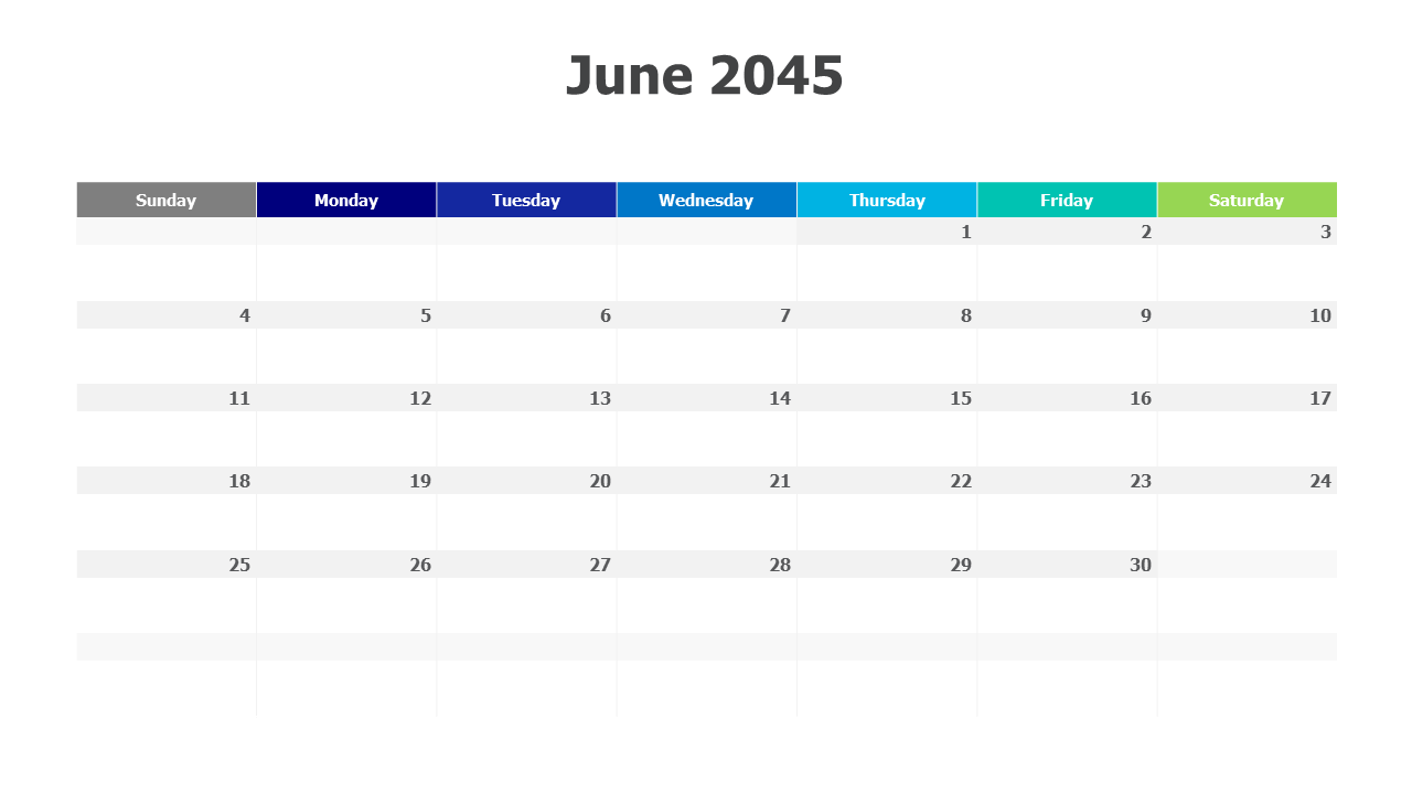 June 2045 calendar-7266 PowerPoint Template