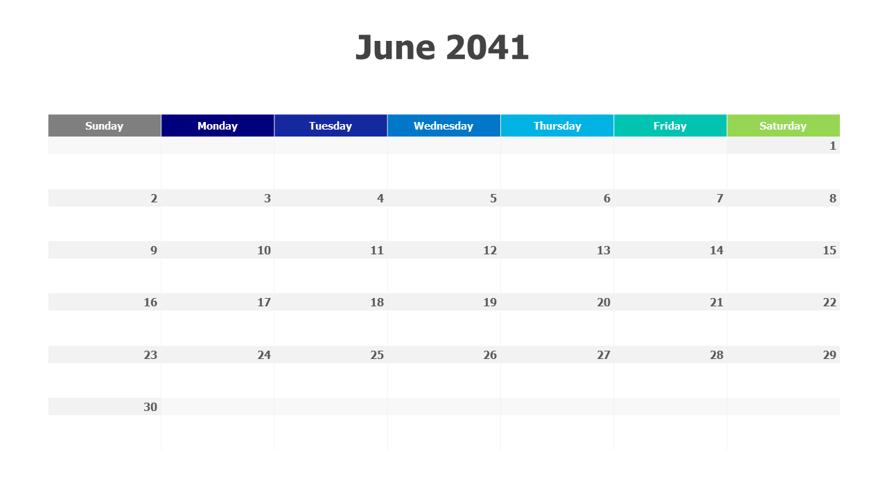 June 2041 calendar-7097 PowerPoint Template