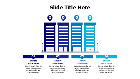 4 points location pins and buildings infographic-7702 PowerPoint Template