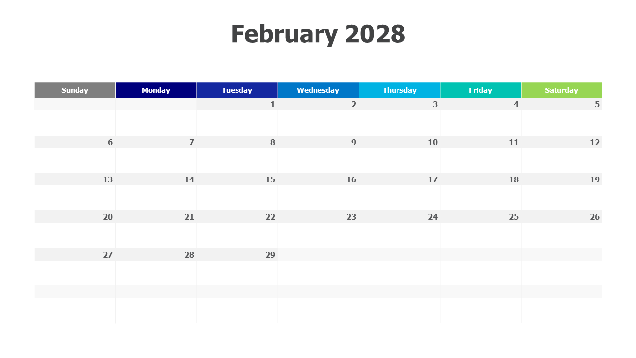February 2028 calendar-6537 PowerPoint Template