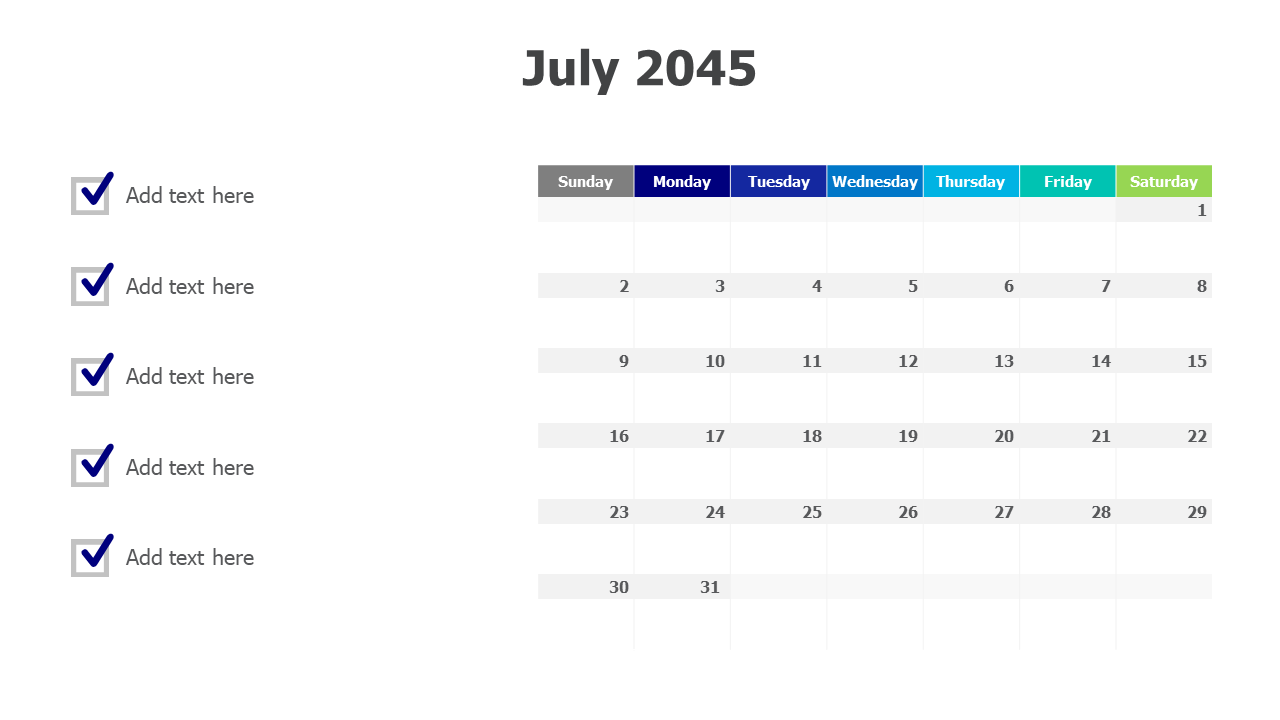 July 2045 calendar with checkmarks-7268 Infographics & Slides ...