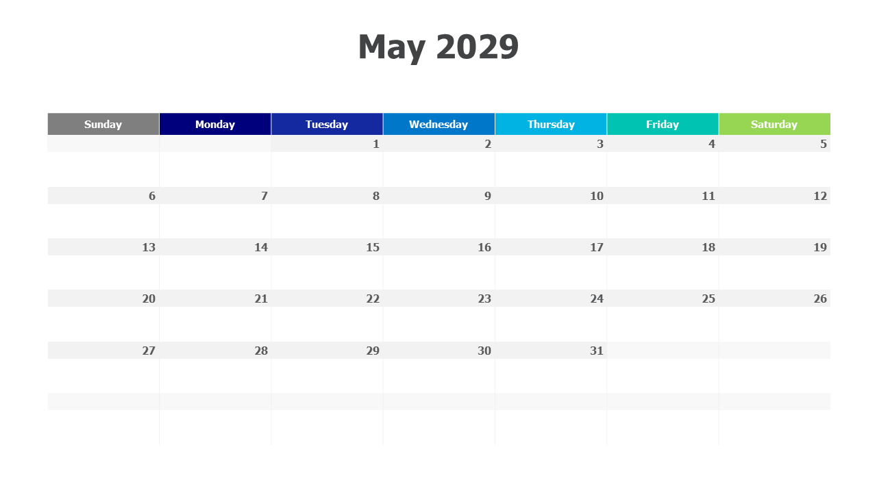 May 2029 calendar-6588 PowerPoint Template