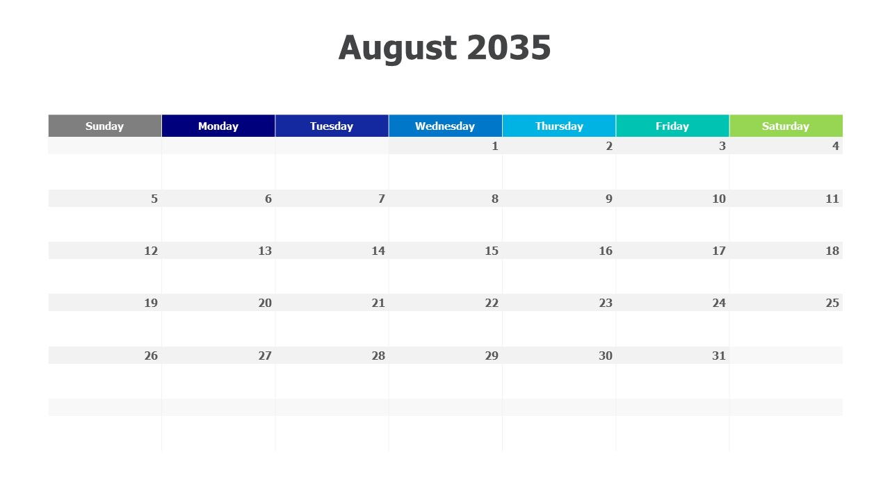 August 2035 calendar-6851 PowerPoint Template