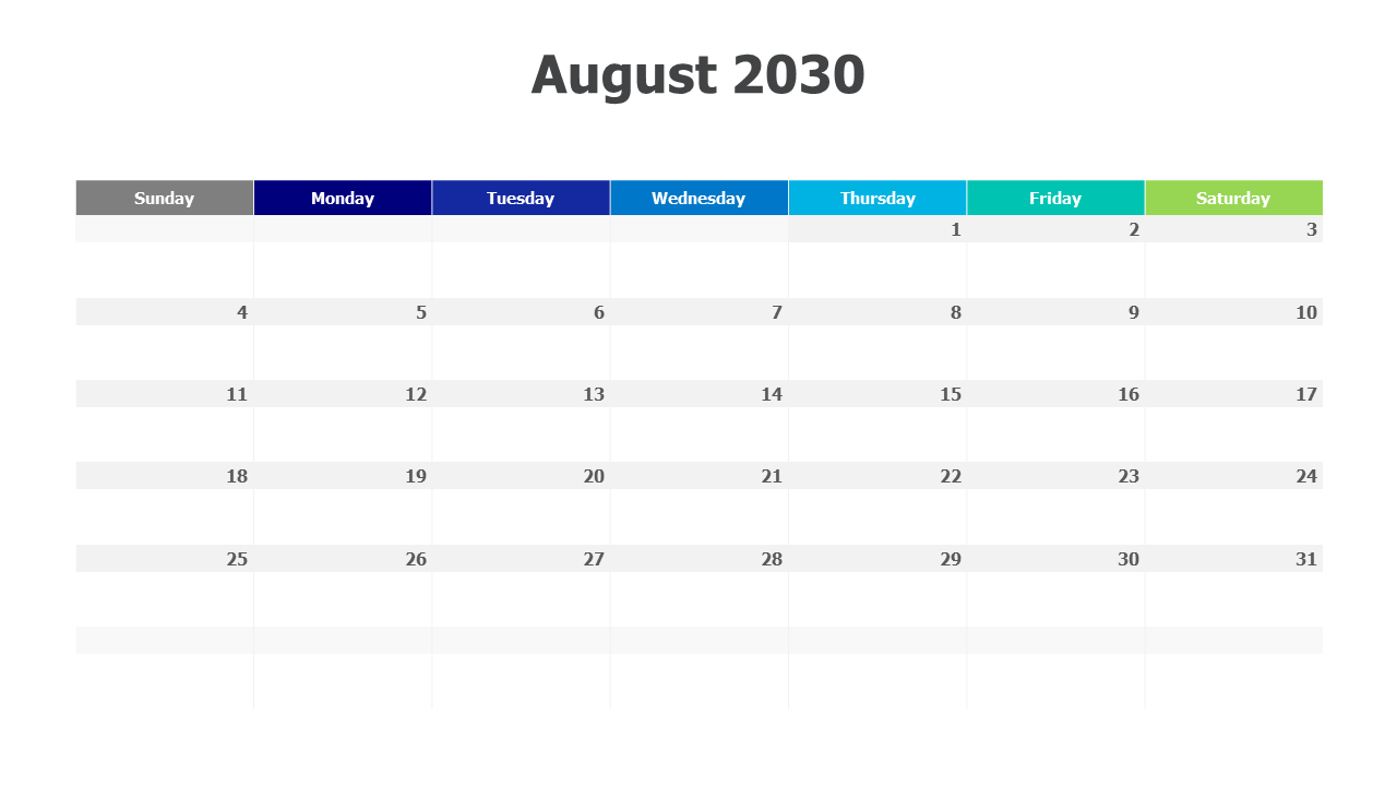 August 2030 calendar-6641 PowerPoint & Google Slides Template