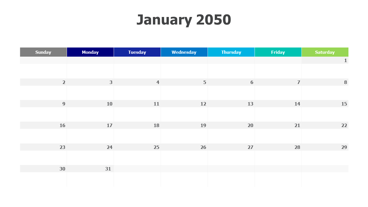 January 2050 calendar-7461 PowerPoint Template