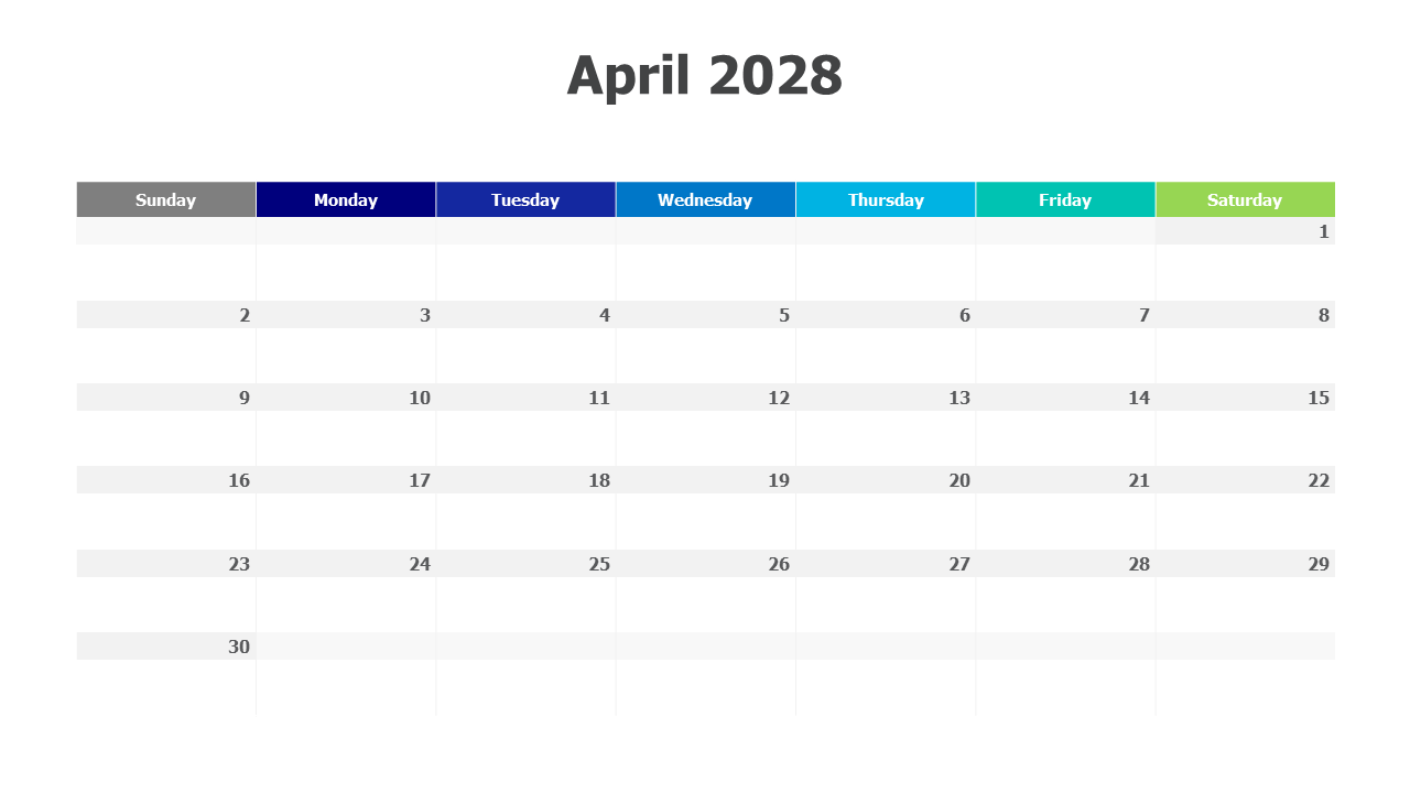 April 2028 calendar-6542 PowerPoint Template