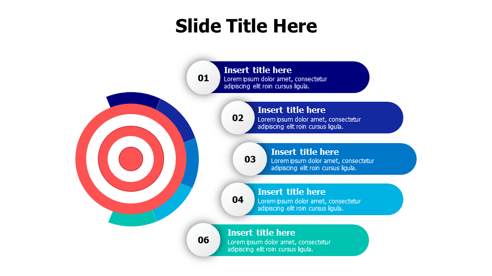 5 stripes from a red goal circle infographic Inforgraphics & Slides