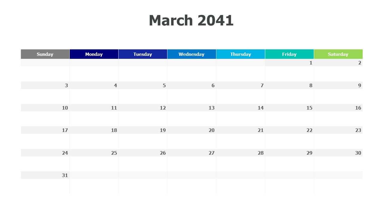 March 2041 calendar-7088 PowerPoint Template