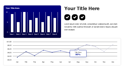 Line and column charts dashboard with icons-8068 PowerPoint Template