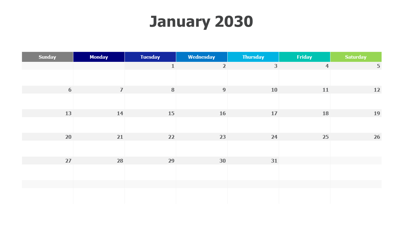 January 2030 calendar-6619 PowerPoint Template