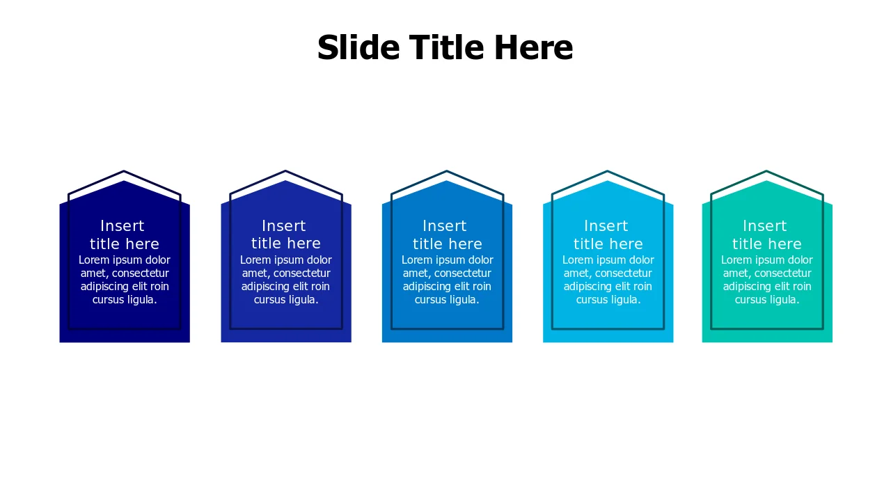 Five House Shaped Text Blocks Infographic | PPT Design